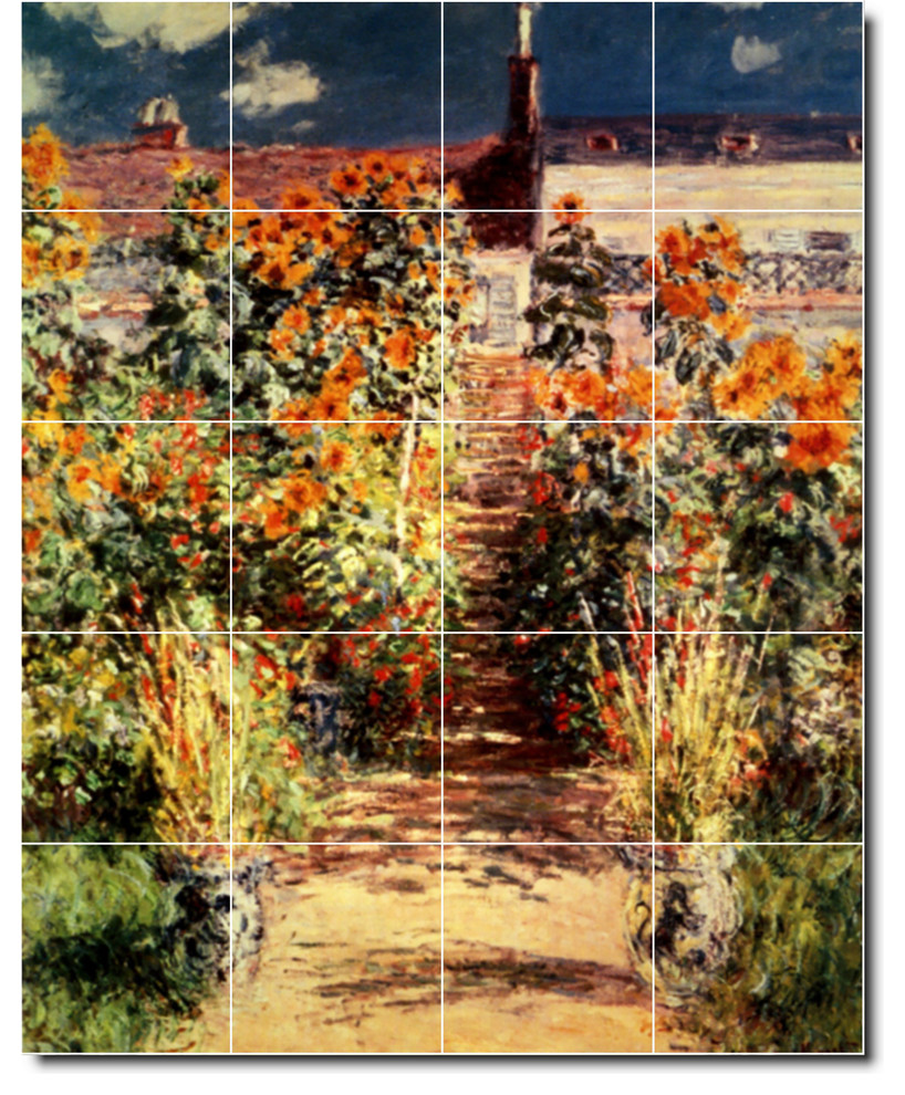 Claude Monet Garden Painting Ceramic Tile Mural #25, 48" Wide x 60 ...