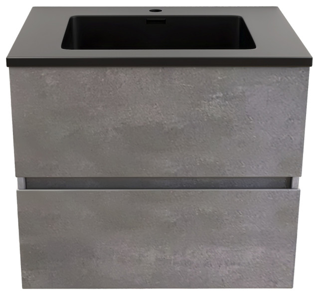 Wall-Mounted 2-drawer Bathroom Vanity Set in Cement Grey with ...