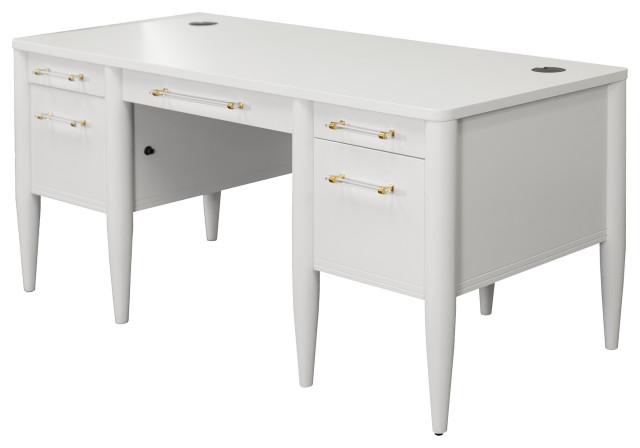 Contemporary Half-Pedestal Desk, Office Desk, Accent Desk, White ...