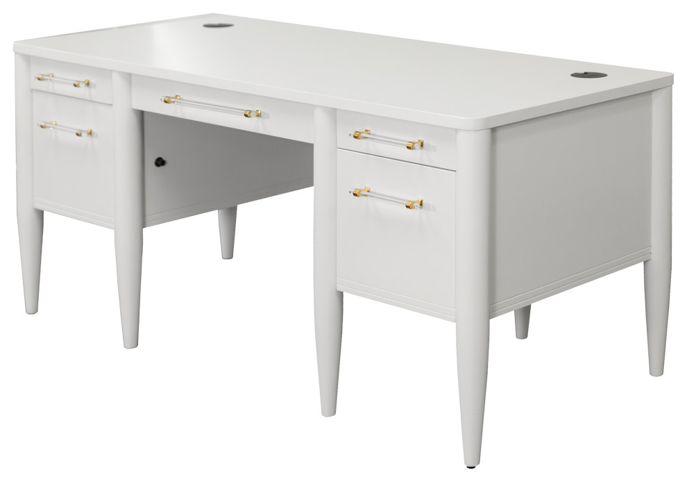 Contemporary Half-Pedestal Desk, Office Desk, Accent Desk, White ...