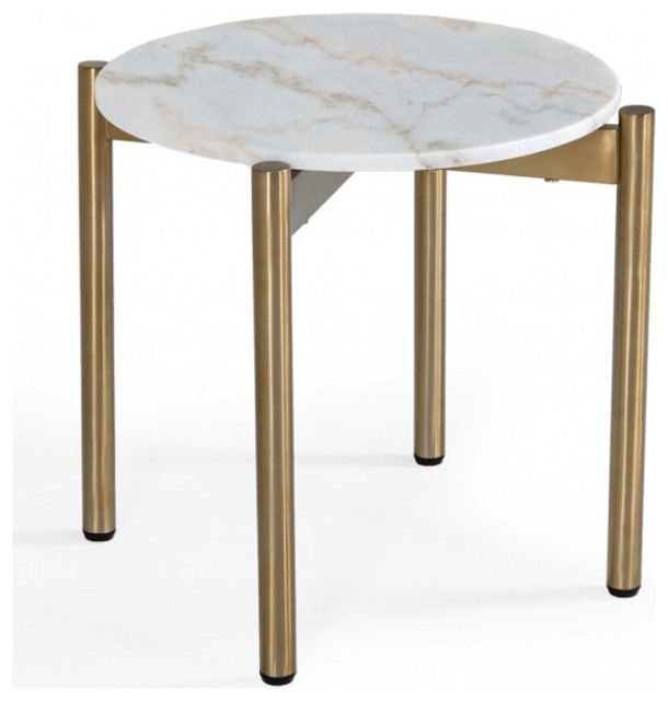 22" Gold And White Marble Round End Table - Contemporary - Side Tables ...