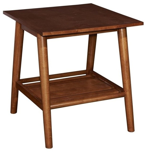 Linon Samantha Wood Accent End Table in Brown - Midcentury - Side ...