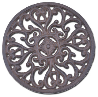 Decorative Round Cast Iron Trivet, Ornate Heart Design, 7" Wide ...