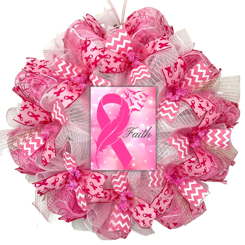 Breast Cancer Awareness Faith Ribbon Wreath Handmade Deco Mesh ...