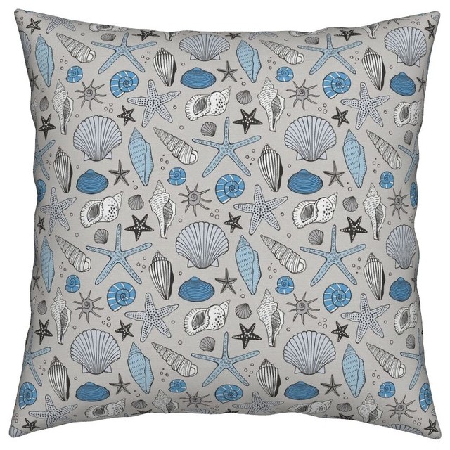 Seashells Nautical Ocean Shells Blue On Grey Blue Seashell Throw Pillow ...