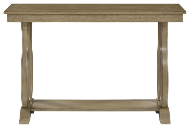 Rectangular Wooden Sofa Table with Open Bottom Shelf and Trestle Base ...