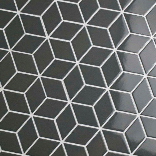 Metro Rhombus Mosaic Floor and Wall Tile, Glossy Grey, Sample ...