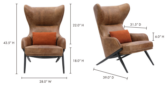 Open Road Brown Top Grain Leather Modern Curved Wingback Lounge Chair ...