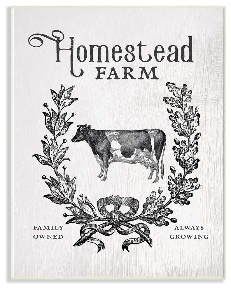 Homestead Farm Family Farmhouse Crest Cow with Wreath Plaque, 13"x19 ...