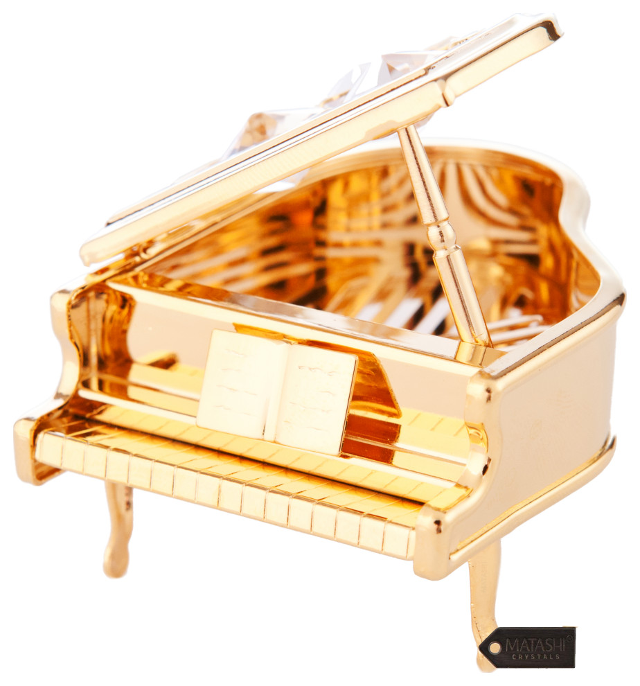 24K Gold Plated Crystal Studded Grand Piano Ornament - Contemporary ...
