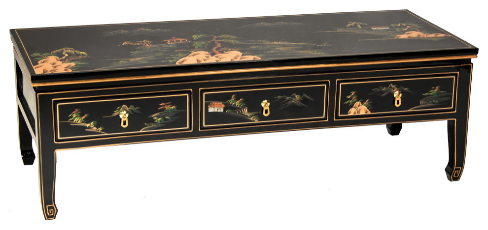 Black Lacquer Coffee Table Landscape - Asian - Coffee Tables - by ...