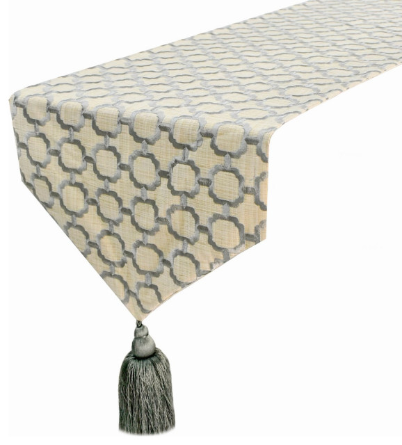 Geometrix Threads - Grey Linen Decorative Table Runner, 14"x90 ...