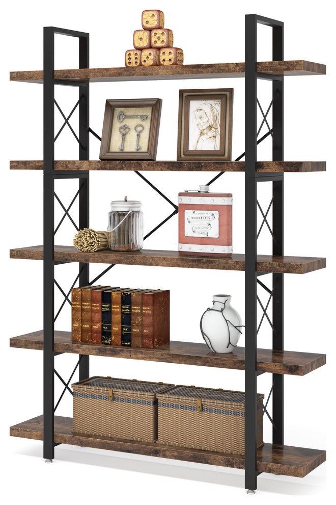 Rustic Wood 5-Shelf Industrial Style Bookcase - Industrial - Bookcases ...
