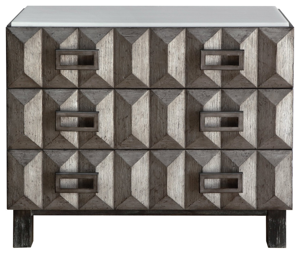 Unique Dresser, 3 Drawers With Geometric Patterned Front & Rectangular ...
