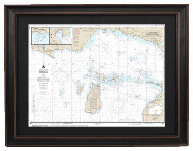 Framed Nautical Chart, Lake Michigan Waugoshance P.t, Seul Choix Pt ...