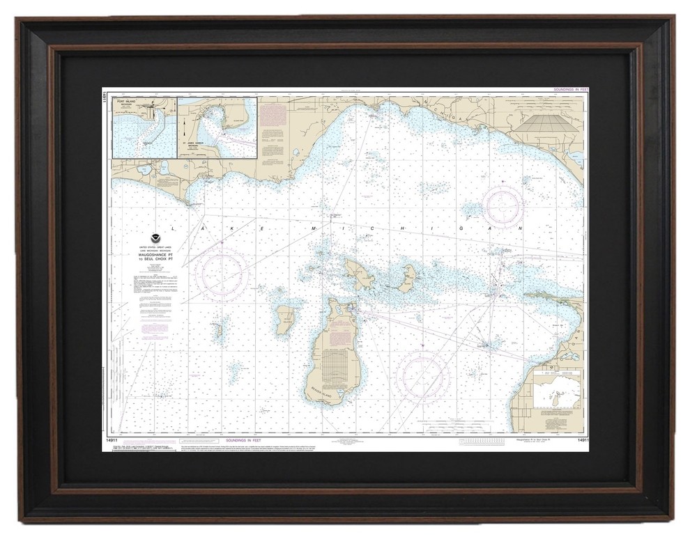 Framed Nautical Chart, Lake Michigan Waugoshance P.t, Seul Choix Pt ...