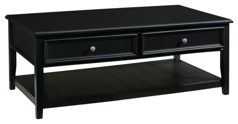 Billy 50" Rectangular Coffee Table, 2 Drawers, Plank Style Shelf, Black ...