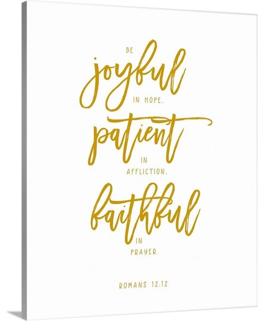 "Romans 12:12 - Scripture Art in Gold and White" Wrapped Canvas Art ...