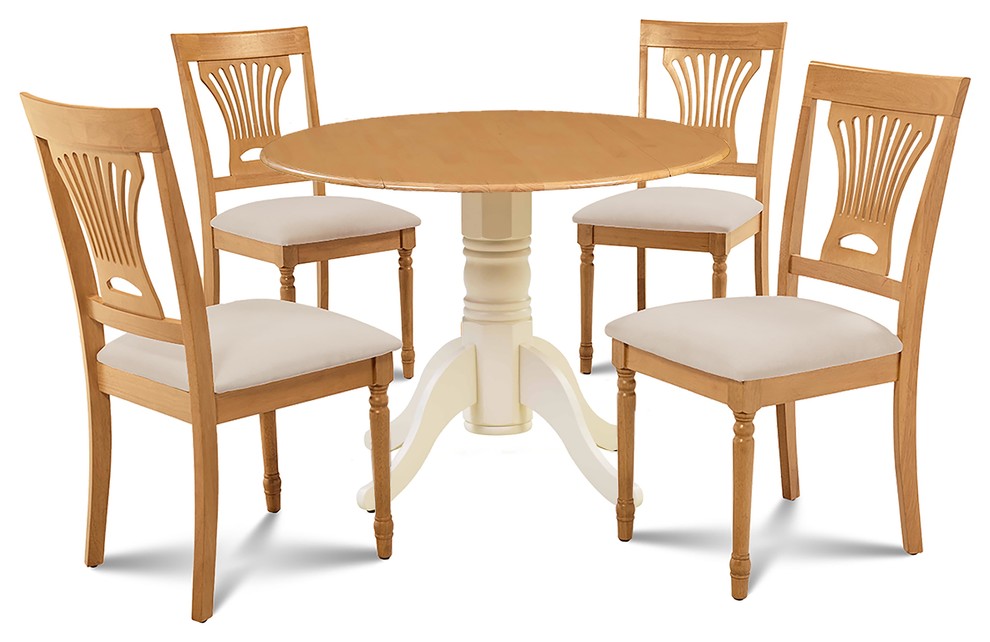 5 Piece Dinette Dining Table Set in Buttermilk Oak Finish, Microfiber ...
