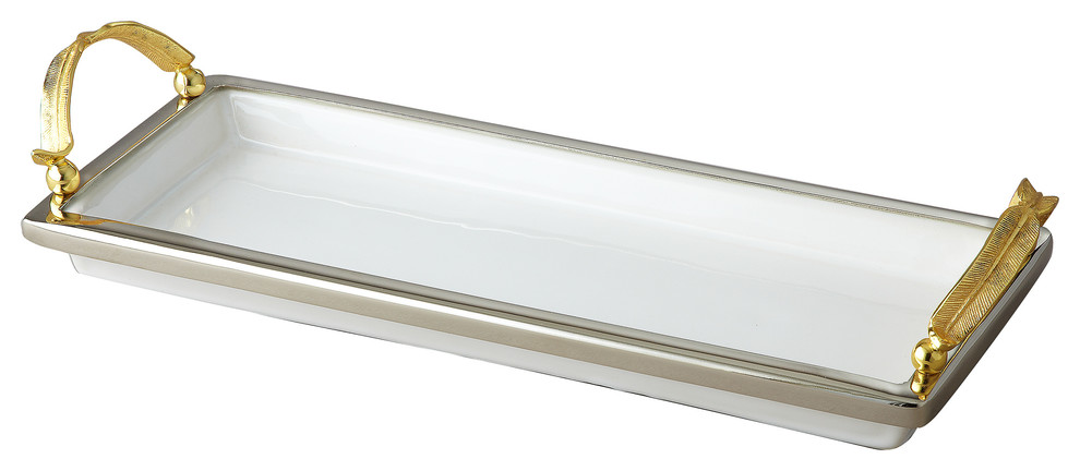 Elegance Gold Feather Rectangular Tray With Handle - Contemporary ...