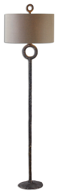 Rustic Hammered Cast Iron Textured Ring Floor Lamp 66 in Minimalist ...