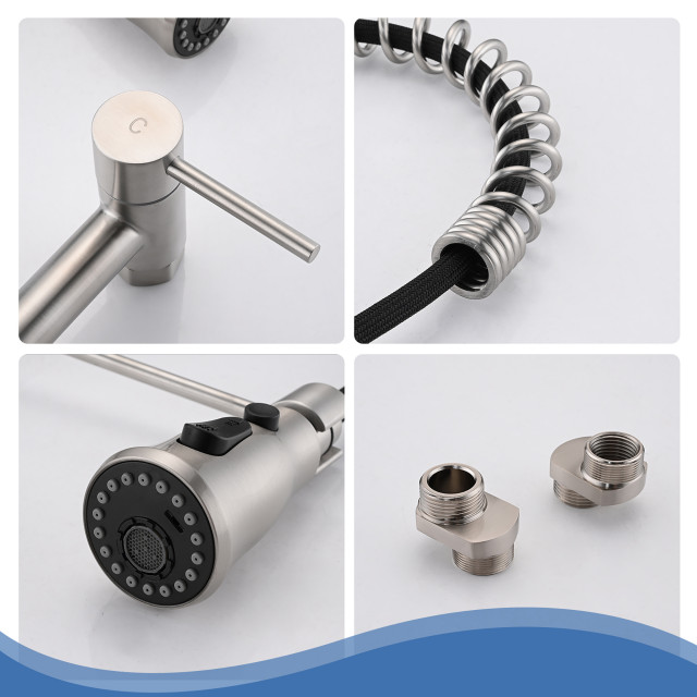 Double Handle Wall Mounted Spring Neck Bridge Kitchen Faucet ...