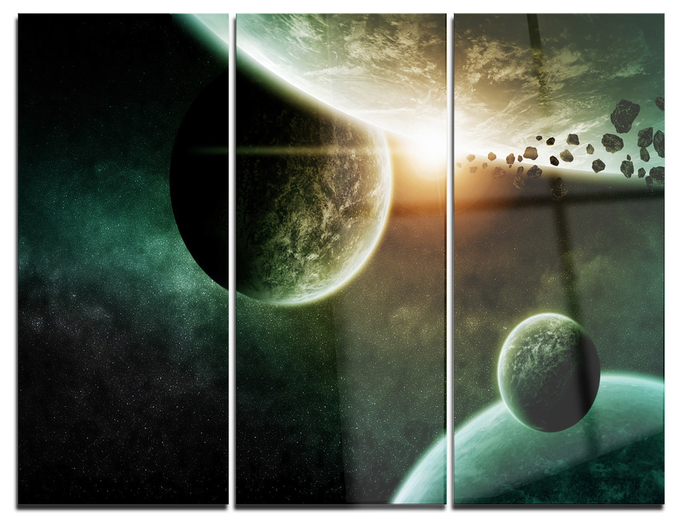 "Space Planet Illustration" Metal Wall Art, 3 Panels, 36"x28", 36"x28 ...