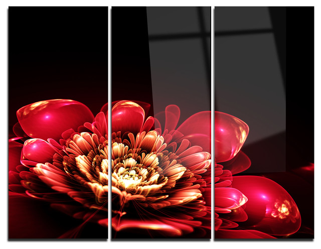 "Fractal Pink Flower" Digital Metal Wall Art, 3 Panels, 36"x28", 36"x28 ...