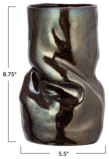5.5 Round Stoneware Organic Shaped Vase With Iridescent Finish, Brown ...
