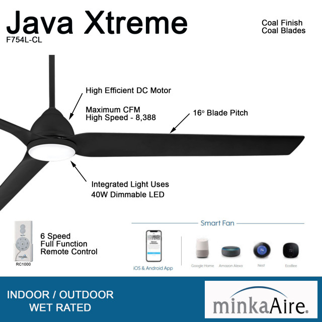 Minka Aire Java Xtreme 84" Outdoor Coal Smart LED Ceiling Fan and ...