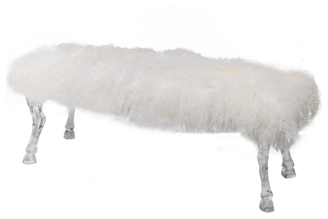 Benzara BM285031 Accent Bench, Faux Fur Upholstered, Hooved Legs, All ...