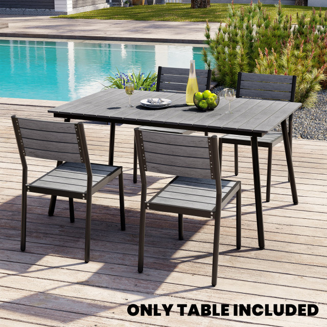 Patio Outdoor 60in Rectangular Wood Top Dining Table Furniture for 4-6 ...