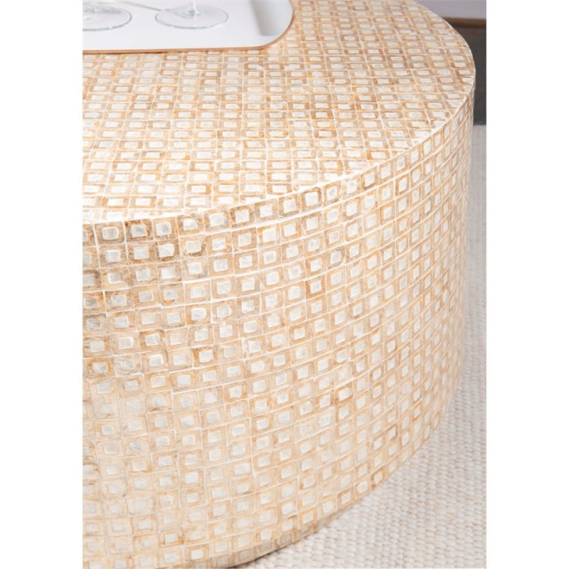 Linon Maui Round Coffee/Accent Table in Gold/Ivory Capiz Shell Mosaic ...