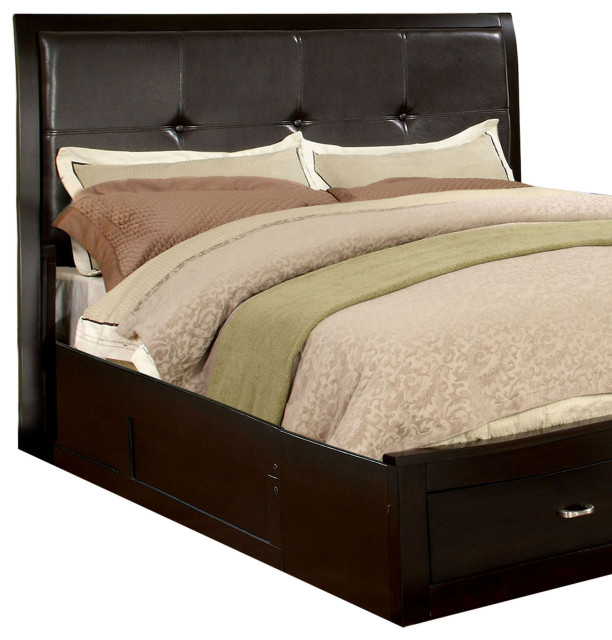 Modern Full Size Storage Platform bed with Leatherette Headboard ...