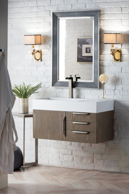 36 Inch Ash Gray Floating Single Sink Bathroom Vanity Nickel Base ...