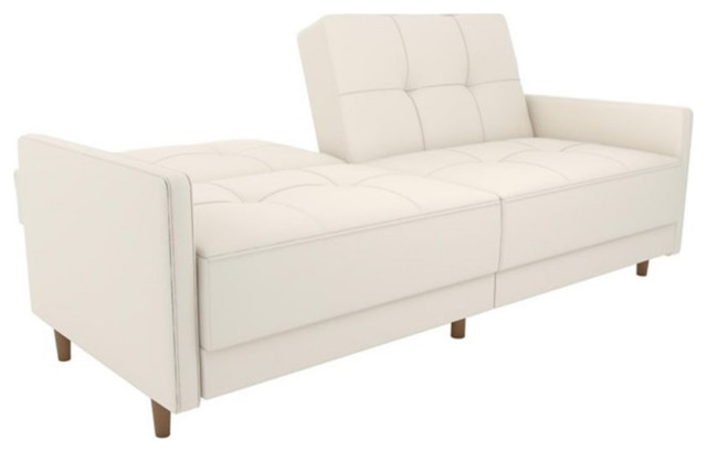 Pemberly Row Modern Coil Faux Leather Convertible Sleeper Sofa in White ...