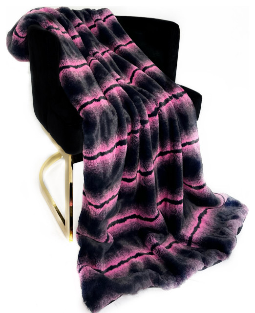 Plutus Fuchsia Black Fluffy Fields Faux Fur Luxury Throw Blanket ...