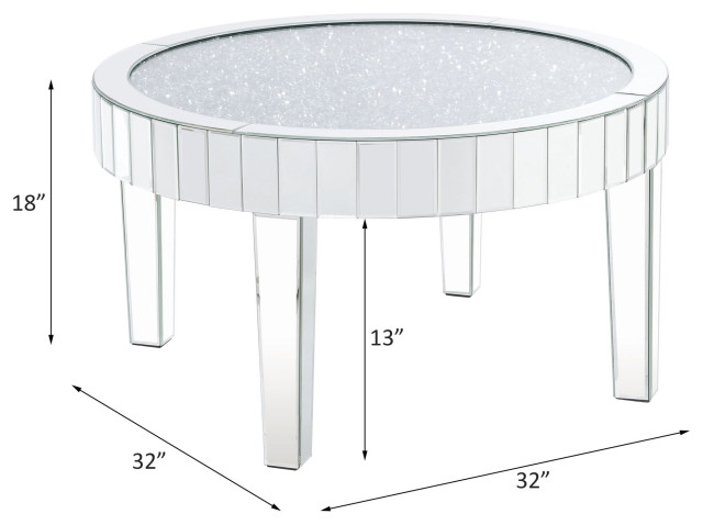 Elegant Silver Round Coffee Table with Mirrored Mosaic Edge and Faux ...