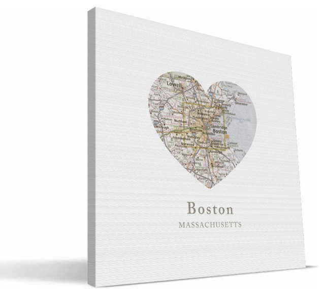 Boston Map Canvas Print, 12"x12" - Contemporary - Prints And Posters ...