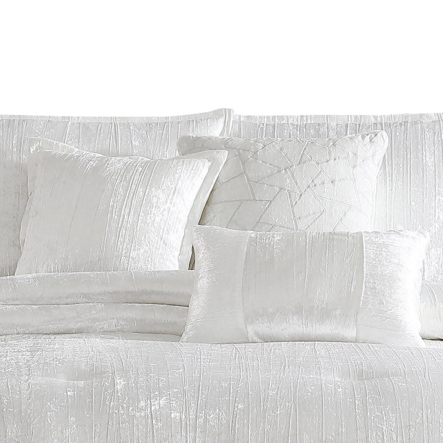 Benzara BM283890 Jay 7 Piece Queen Comforter Set, White Polyester ...