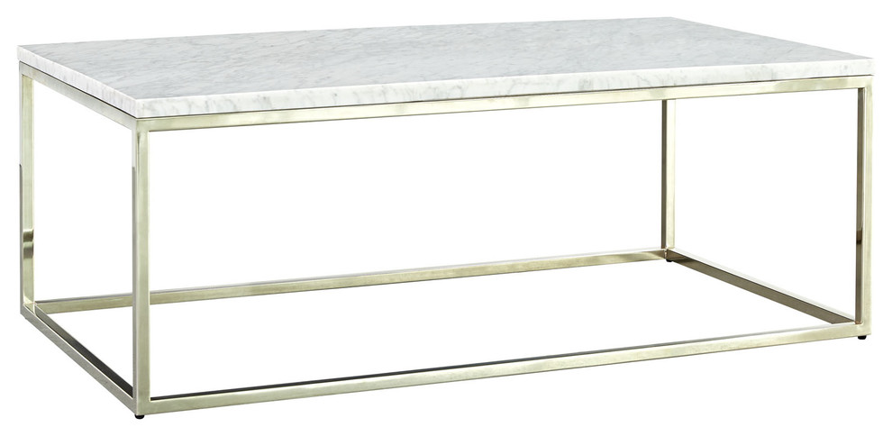 Julien Rectangular Cocktail Table, Chrome Base, White Marble Top ...
