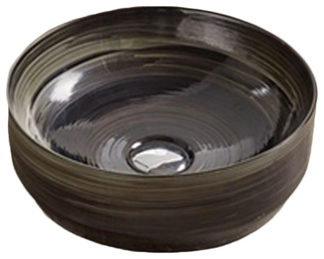 American Imagination 13.98"W Bathroom Vessel Sink, Black Swirl ...