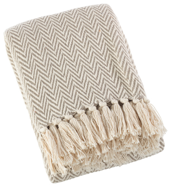 Soft Cotton Chevron Throw, Natural - Contemporary - Throws - by Saro ...