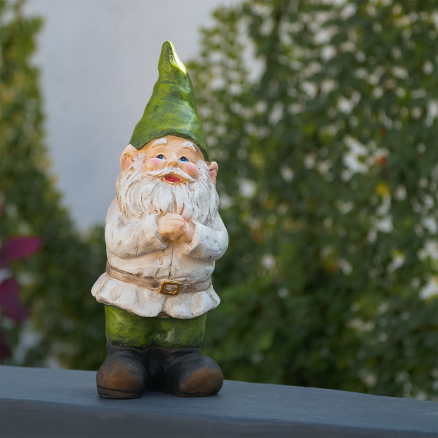 12" Tall Outdoor Garden Gnome Folding Hands Yard Statue Decoration ...