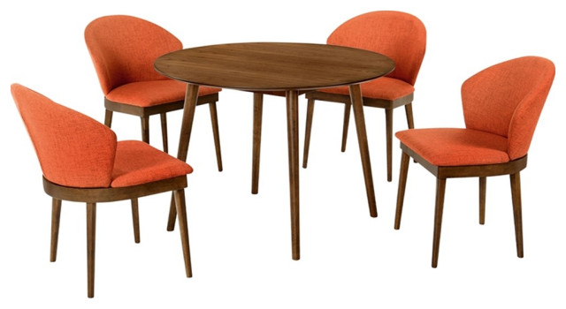 Armen Living Arcadia and Juno Round Wood 5-Piece Dining Set in Orange ...