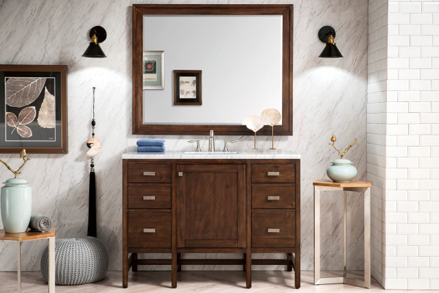 Addison 48" Vanity, Mid Century Acacia, Carrara White Top ...
