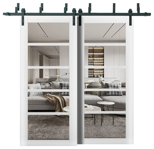 Sliding Bypass Doors, Quadro 4522 White & Clear Glass, 6.6' Set, 72"x84 ...