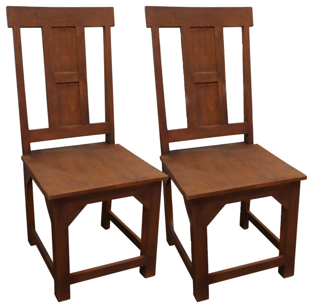 Benedict Solid Wood Dining Chair Set, Medium Brown - Farmhouse - Dining ...