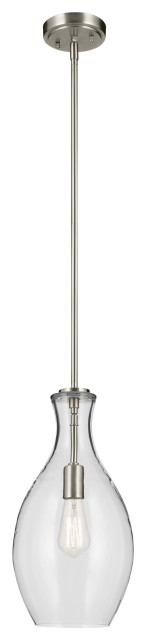 Everly 17.75" 1-Light Bell Pendant With Clear Glass, Brushed Nickel ...
