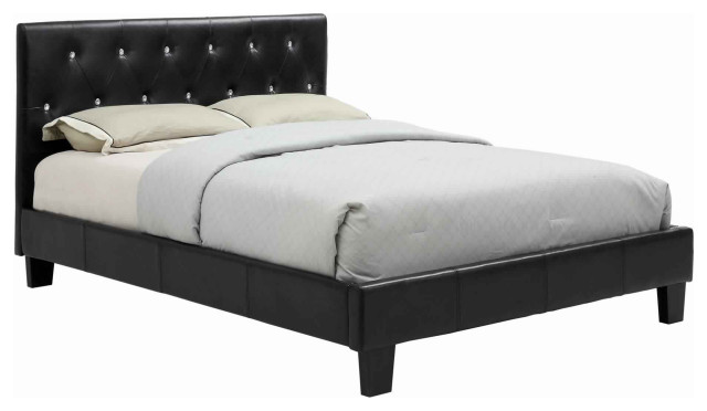 Low Profile Queen Size Bed with Button Tufted Headboard, Black ...